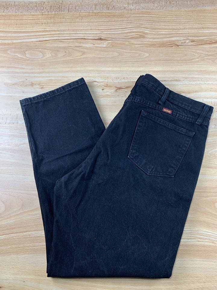 Wrangler Rustler Regular Fit Straight Leg Black Denim Work Jeans Men's ...