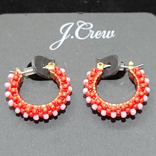 NEW J.CREW RED & WHITE HAND BEADED FULL CIRCLE HOOP PIERCED EARRINGS NWT | eBay