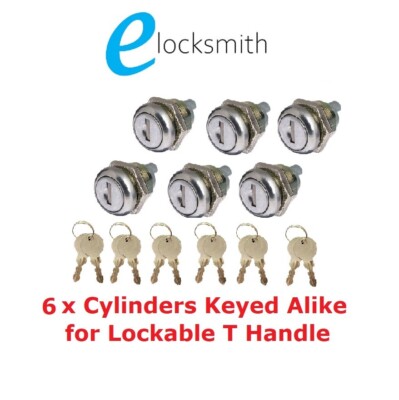 6 x Keyed Alike Cylinders - Lockable Flush Folding T Handle - Toolbox ...