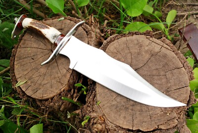 HUNTING Dagger KNIFE Brass Guard Stag Handle Leather Sheath | eBay