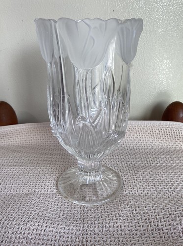 Vintage Block Lead Crystal Frosted Tulip Hurricane Vase/Candle Holder 7 ...