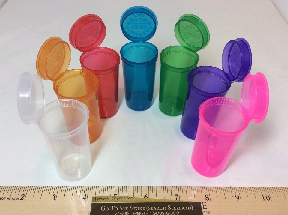 50 PC BLUE Squeeze Pop Top Stash Can Jar Tube Bottles 2.75" x 1.25 ...