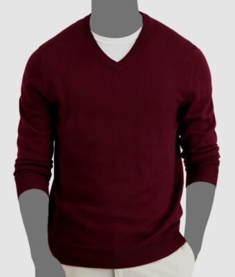 $75 Club Room Men's Red V-Neck Long-Sleeve Merino Wool Knit Sweater ...