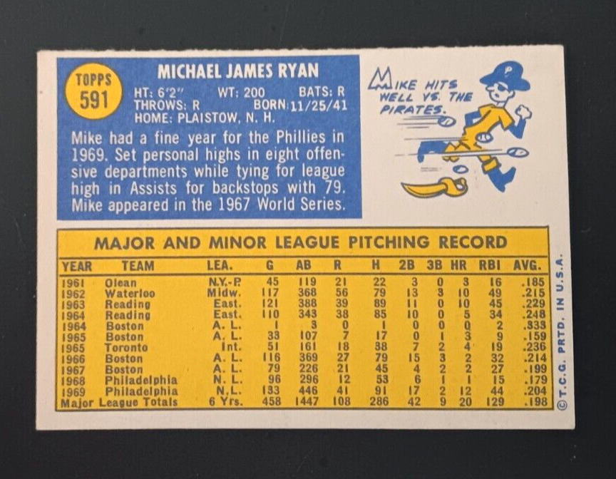 1970 TOPPS BASEBALL HIGH NUMBER #591 MIKE RYAN PHILLIES NM | eBay