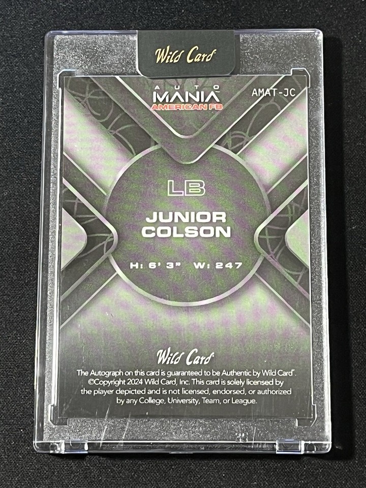 2024 Wild Card Auto Mania Junior Colson #'d 1/1 Sealed Rookie Chargers ...