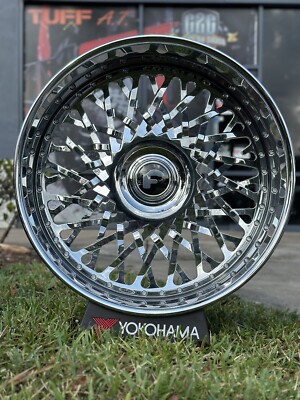 26" CHROME FORGIATO TESSUTO 5X5 DONK STAGGERED THREE PIECE WHEELS AND ...