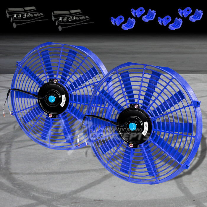 2 X UNIVERSAL SLIM 14" PULL/PUSH ELECTRIC RADIATOR COOLING FAN+MOUNTING ...