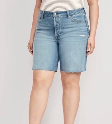 OLD NAVY Women High-Waist Button-Fly OG Straight Ripped Bermuda Shorts ...