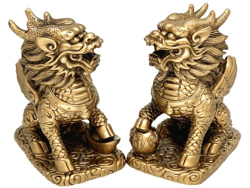 2 Feng Shui Imperial Guardian Chi Lin kei Loon qi Lin Home Office Table ...