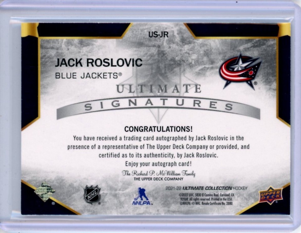 2021-22 Ultimate Collection Signatures #USJR Jack Roslovic AUTO - BLUE ...