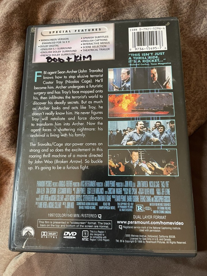 Face/Off DVD John Travolta Widescreen Nicolas Cage 97361549576| eBay