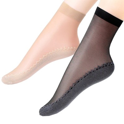 10 Pairs Women Silk Short Ankle High Socks Breathable Cotton Bottom ...