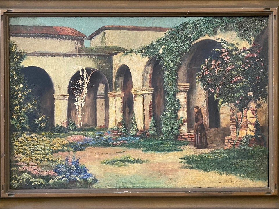 🔥 Antique Old Plein Air Impressionist California Mission Oil Painting ...