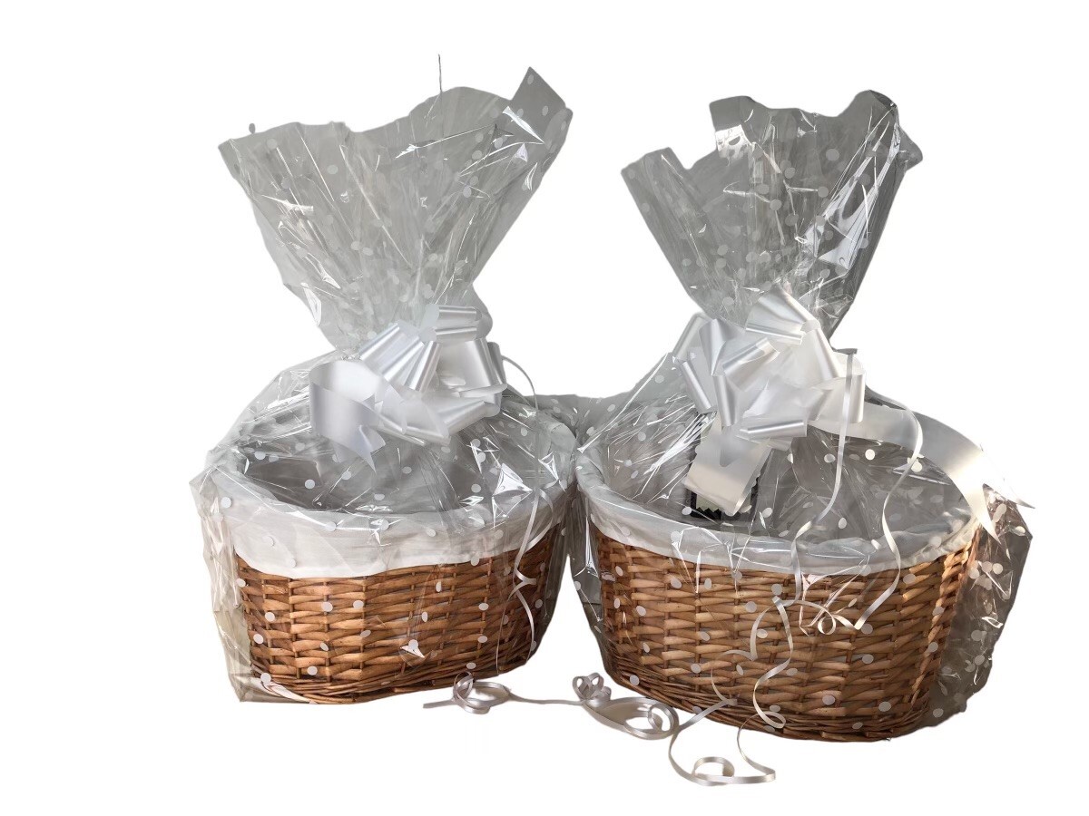 2 x Make Your Own HAMPER Kit Inc Oval Basket Cellophane & Bow S, M or L ...