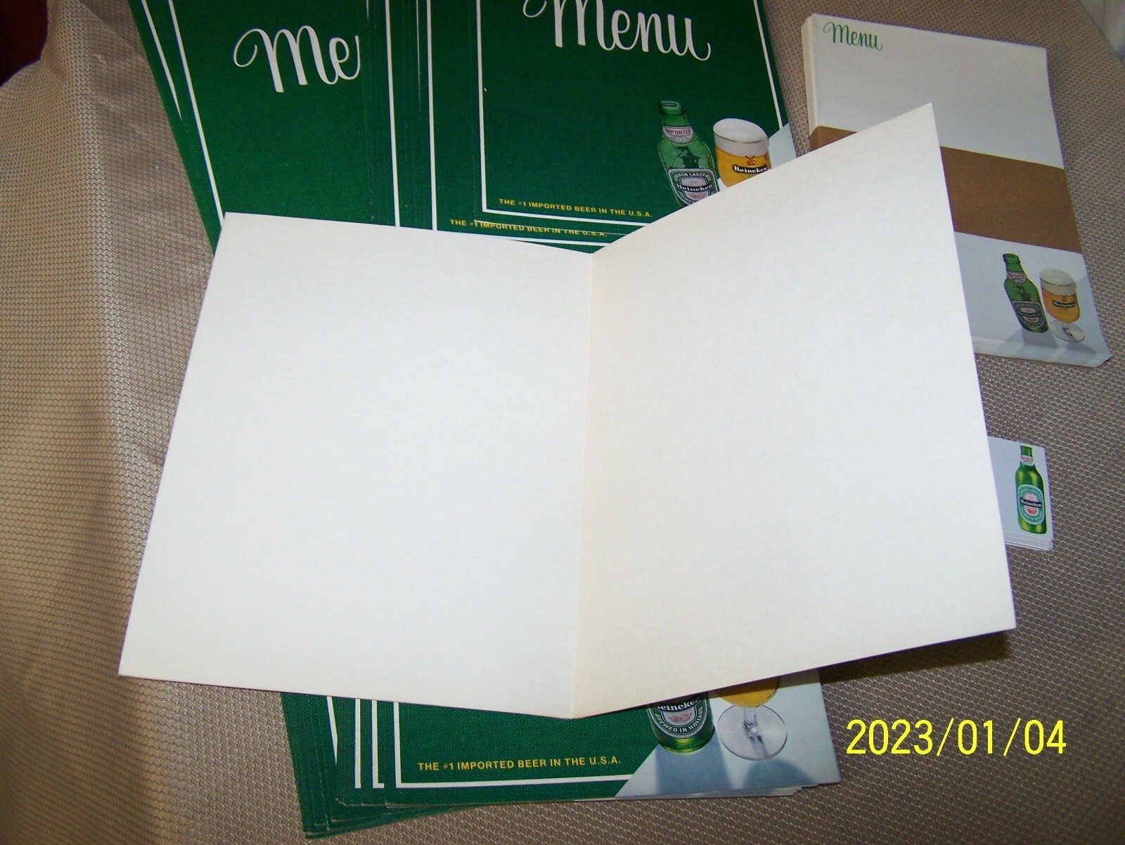 LOT OF 29 VINTAGE HEINEKEN MENU'S + INSERTS AND CARDS ~ VAN MUNCHING ...