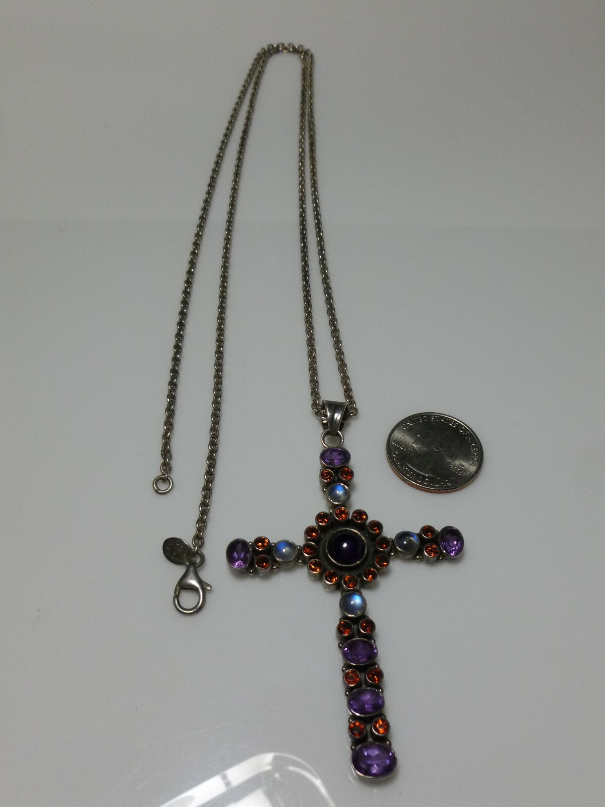 NICKY BUTLER STERLING SILVER AMETHYST MOONSTONE GARNET CROSS PENDANT ...