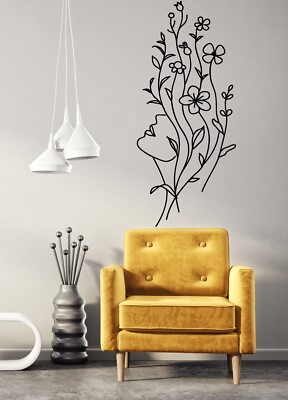 Women's Face Large Wall Decal Abstract Line Art Floral Removable ...