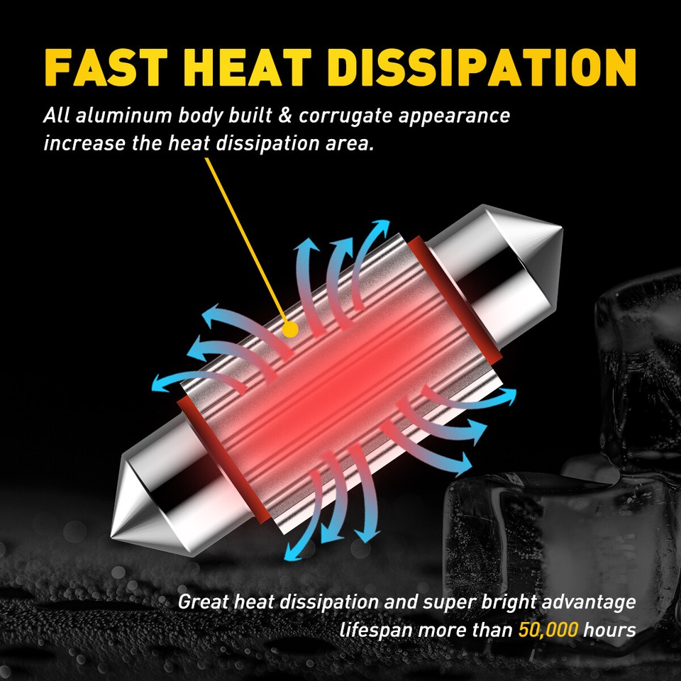 2x C5W 6418 36MM LED Festoon Plate License Tag Light Bulb Bright 6000K ...