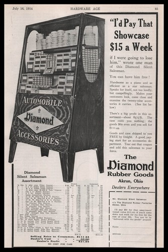 1914 Diamond Rubber Akron Ohio Silent Salesman Auto Accessories Cabinet ...