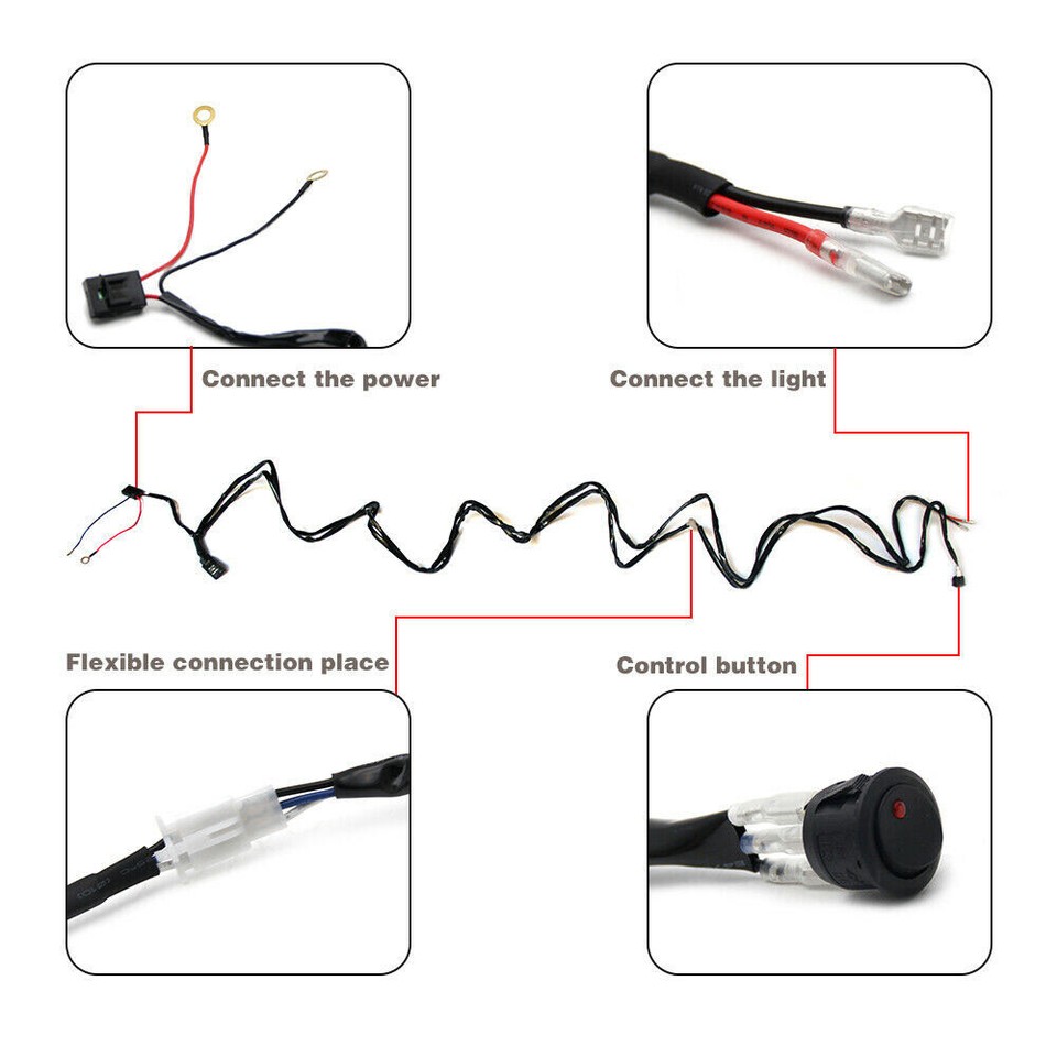 12V LED Work Light Bar Wiring Kit Harness Loom Switch Relay Kit 2 Leads ...