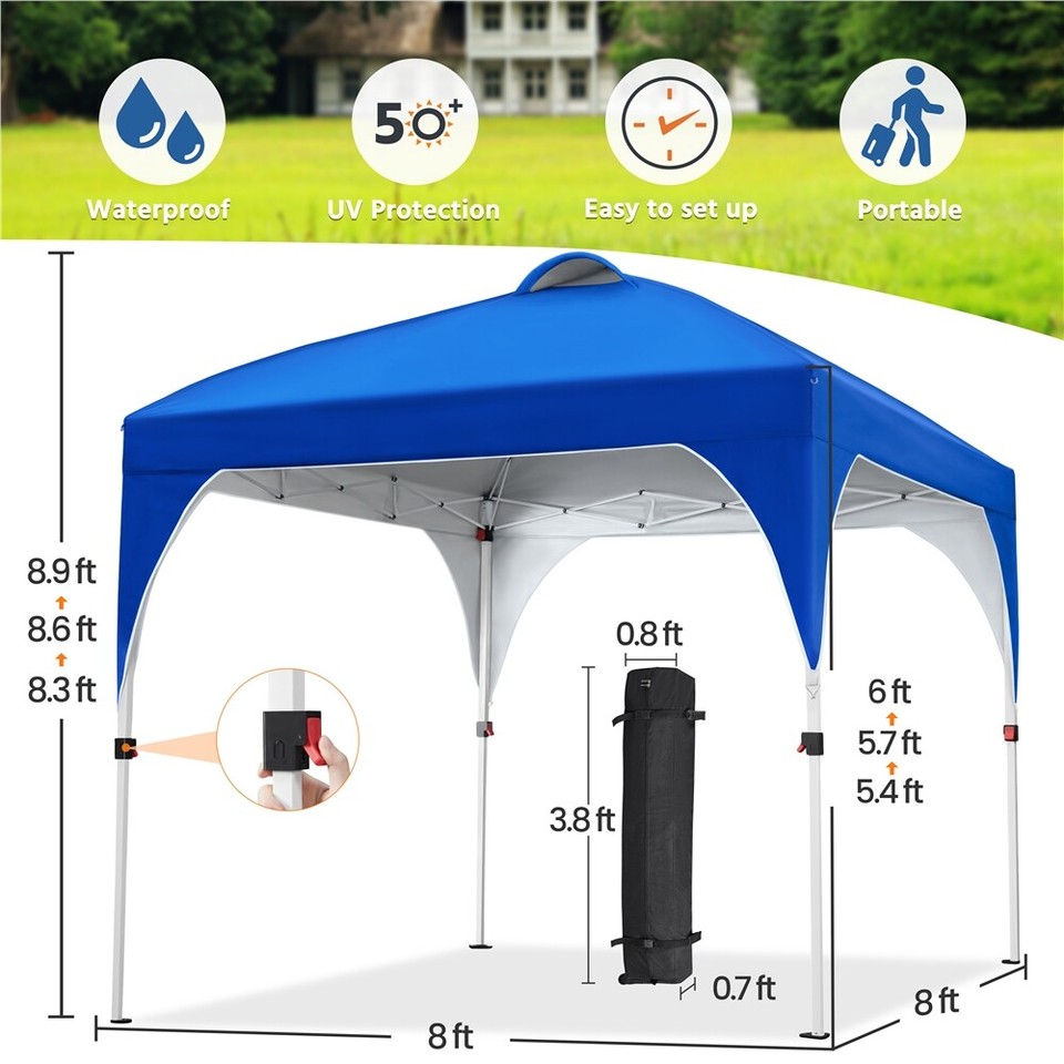 Pop Up Canopy Tent, 8x8ft Portable Instant Adjustable Canopy with Wheeled Bag | eBay