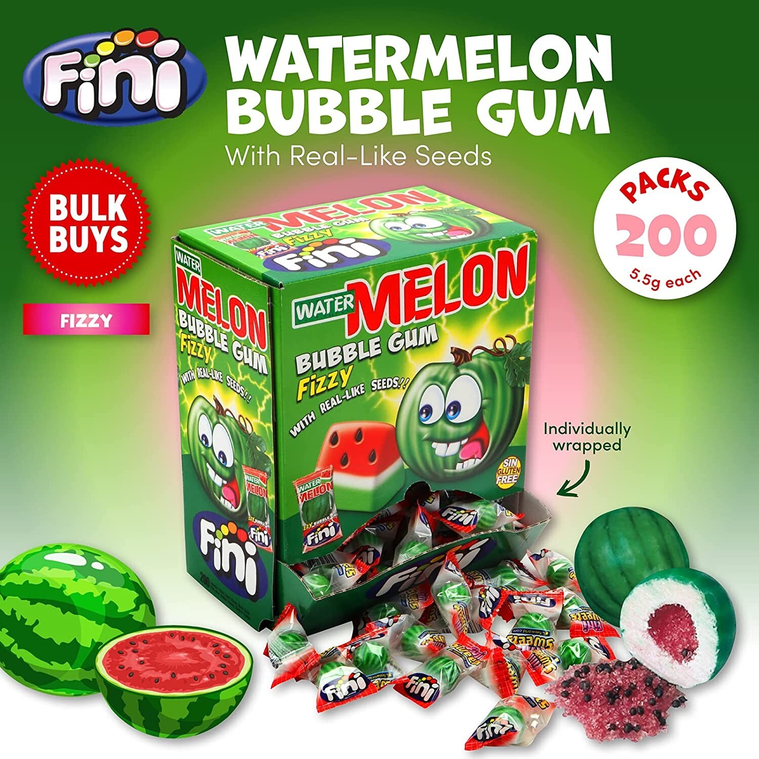 Fini Watermelon Bubble Gum 200 Pieces | eBay