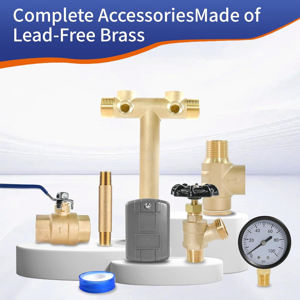 1"X 11"Well Pressure Tank Tee Kit for Water Well Pressure Tank with 40 ...