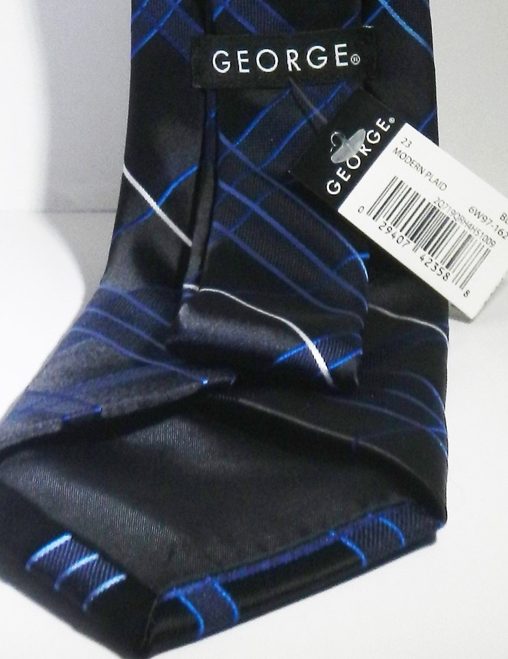 George 6W97-1621 Necktie Dress Tie Regular Blue Modern Plaid | eBay
