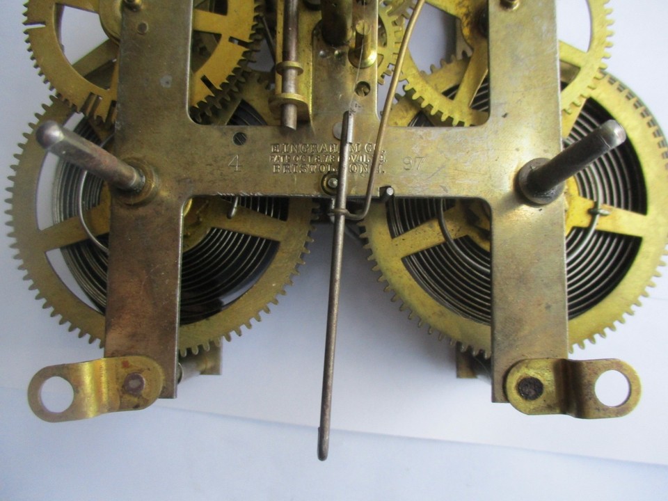 ANTIQUE VINTAGE INGRAHAM MANTLE CLOCK MOVEMENT T&S WITH HANDS PENDULUM ...