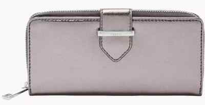 Fossil Bryce Metallic Silver Clutch SWL2861043 Purse Zip Around Wallet ...