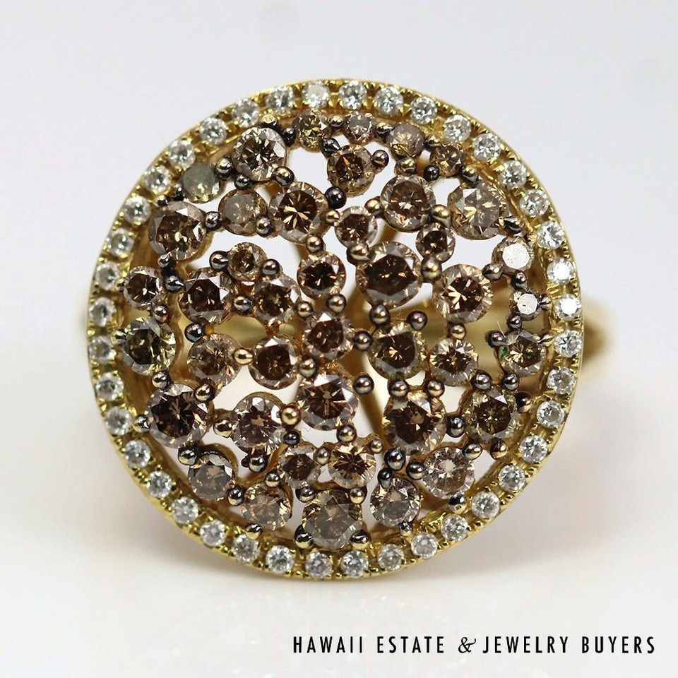 Fancy Chocolate Diamond 19mm Circle 18k Yellow Gold Ring Size 6.5 | eBay