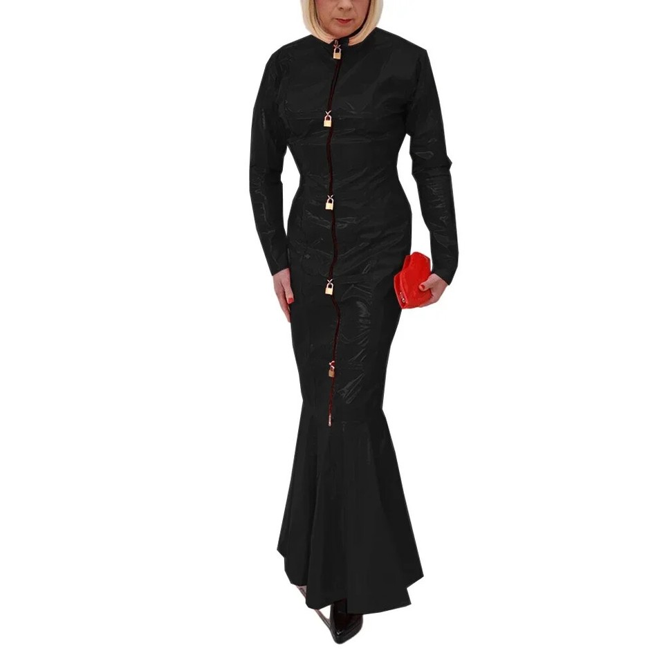 Lockable Long Dress Womens Sexy Long Sleeves Mermaid Dress Sissy Slim ...