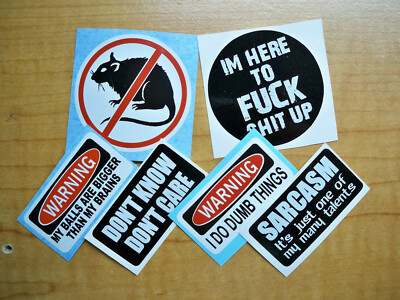 6 Funny Hard Hat Stickers No Rats F it Up Dont Care Sarcasm Warning ...