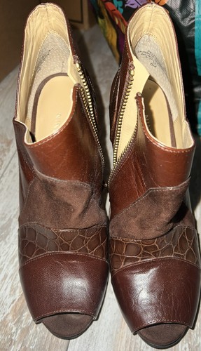 Nine West leather brown Peep Toe booties size 6 | eBay