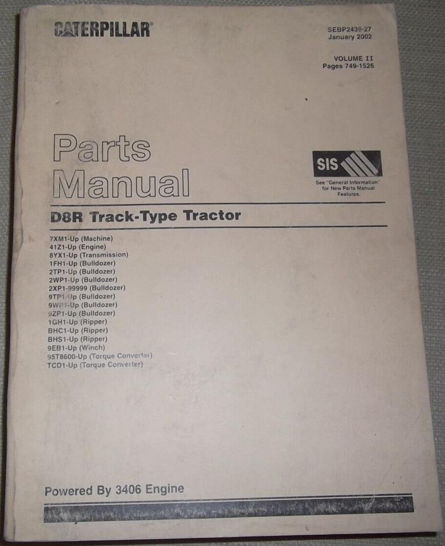 CAT CATERPILLAR D8R CRAWLER TRACTOR DOZER PARTS MANUAL BOOK 7XM 2 ...