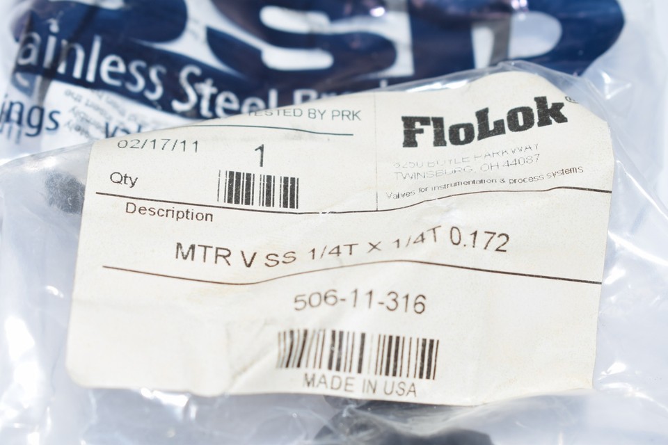 NEW SSP FLOLOK 506-11-316 MTR V SS 1/4T x 1/4T Metering Valve | eBay