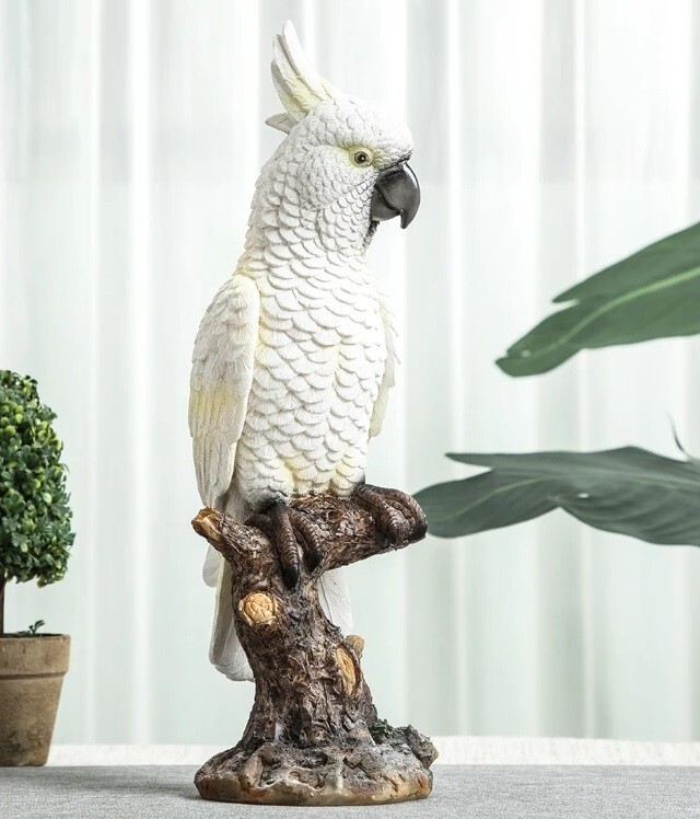 White Bald Parrot Bird Statue Fairy Sculpture Tabletop Figurine Home ...