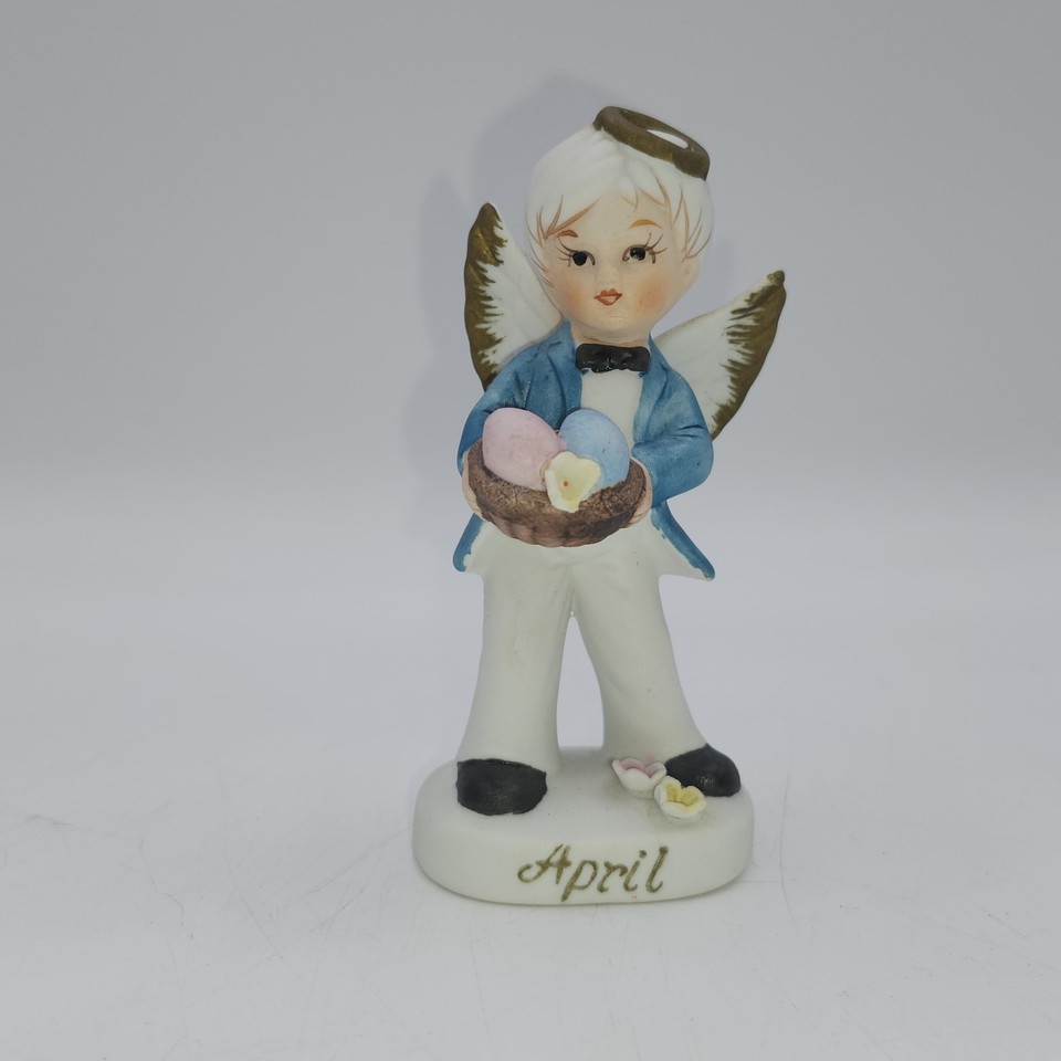 Vintage April Birthday Boy Angel Figurine Easter eggs Napco ? Brinn’s ...