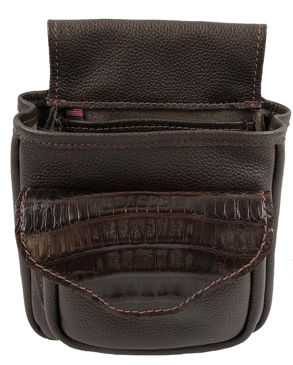 CROCODILE BELLY & LEATHER SHOTGUN SHELL POUCH Skeet Sporting Clays Trap ...