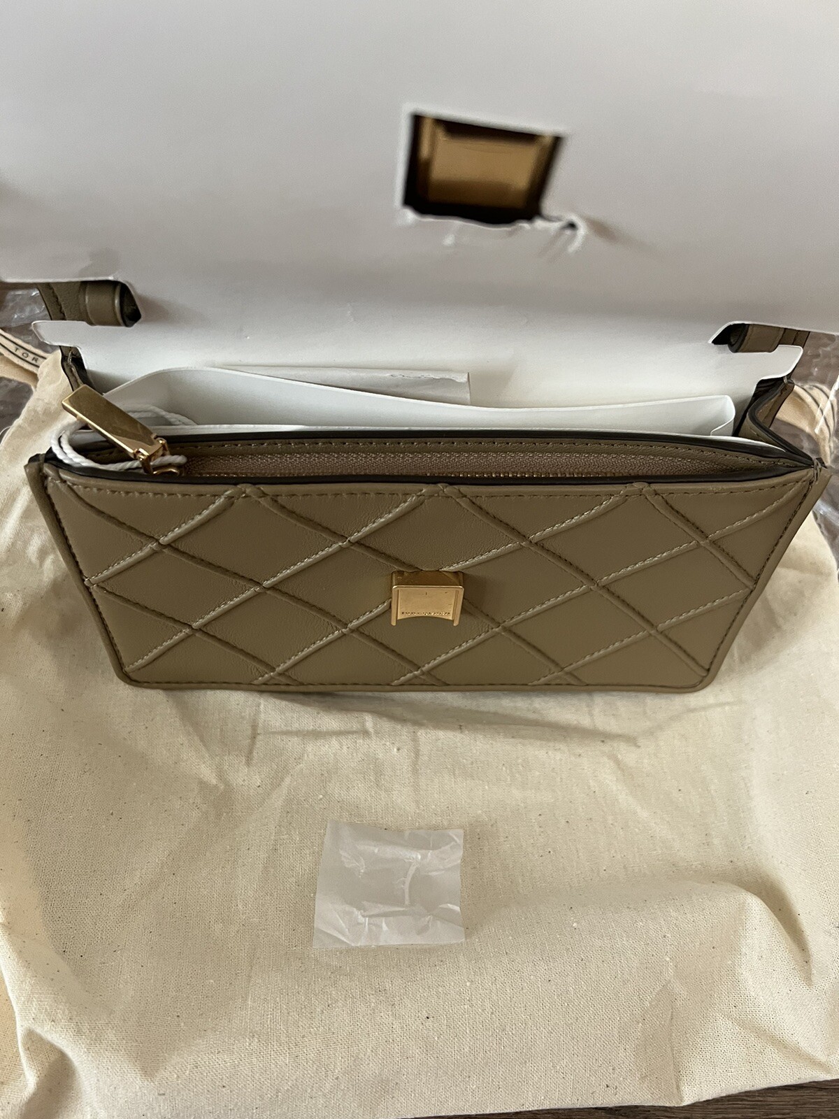 Tory Burch Fleming Woven Chain Wallet Shoulder Bag PEBBLESTONE | eBay