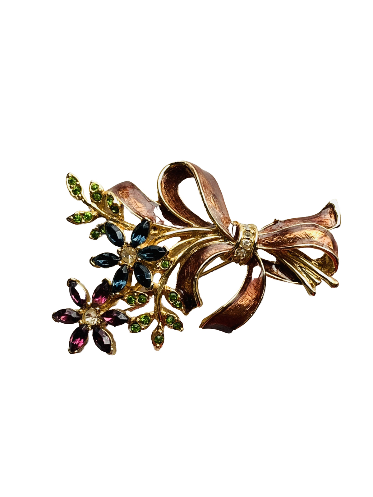Vintage Monet Flower Bouquet Rhinestone Brooch Gold T… - Gem
