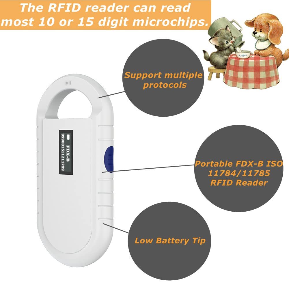 Pet ID Microchip ScannerUniversal Portable Handheld Animal Chip RFID ...