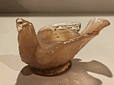 Vintage DEGENHART Slag Crown Tuscan pink Glass Bird & Berry SALT CELLAR ...