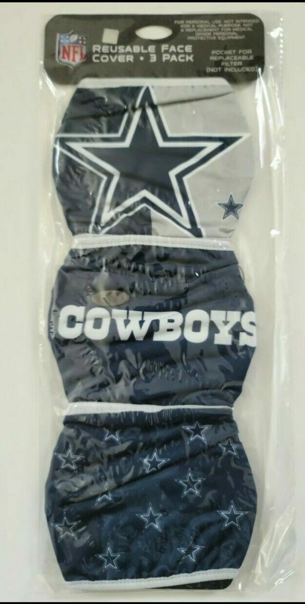 NFL Dallas Cowboys Adult Face Covering 3-Pack Reusable Washable NFL ...