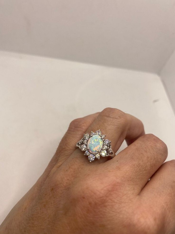 Genuine Natural Opal Ring / Oval Opal Ring / 925 Sterling Silver Opal ...