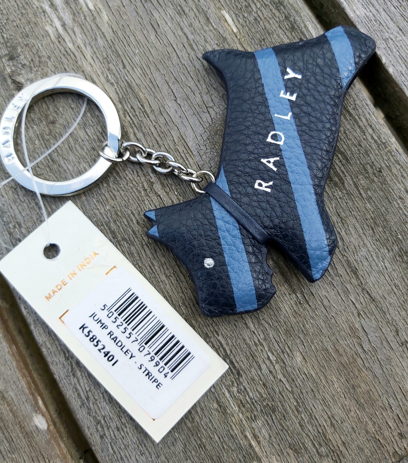 Radley Jump Stripe Blue Leather Large Dog Keyring for sale online | eBay