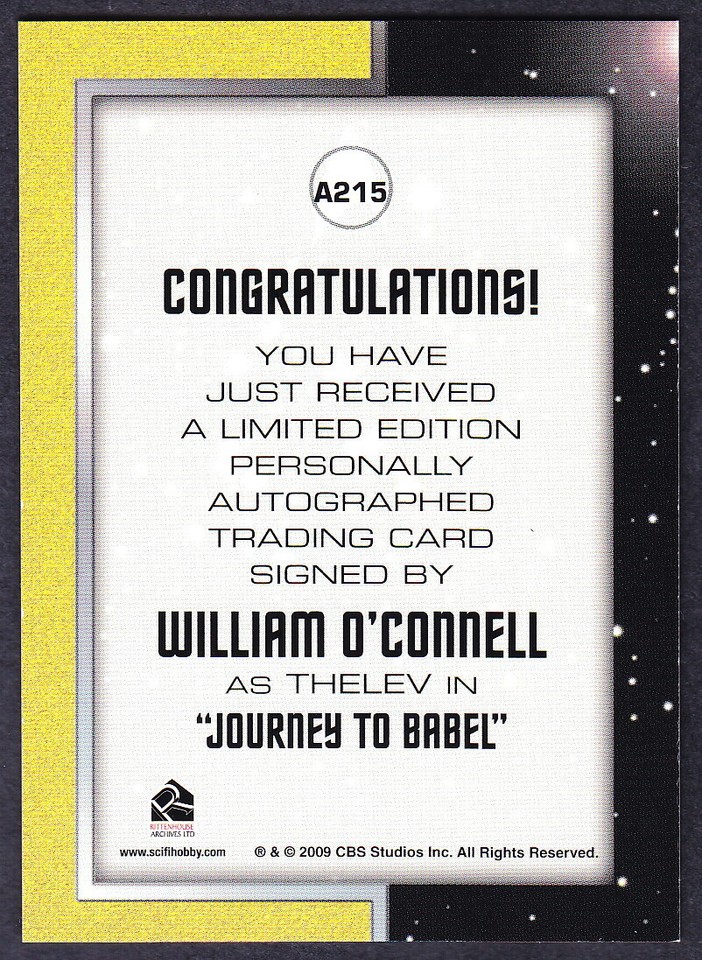 STAR TREK TOS 40th ANNIVERSARY AUTOGRAPH WILLIAM O'CONNELL AS THELEV ...