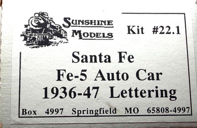 HO SUNSHINE MODELS 22.1 SANTA FE FE-5 AUTOCAR KIT 1936-47 LETTERING | eBay