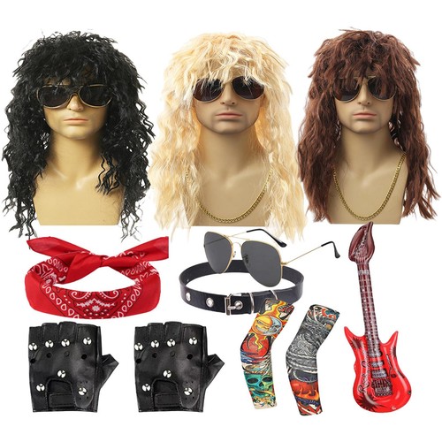 9pcs 80s Rocker Costume For Men Halloween 80s Rocker Star Costume Set ...