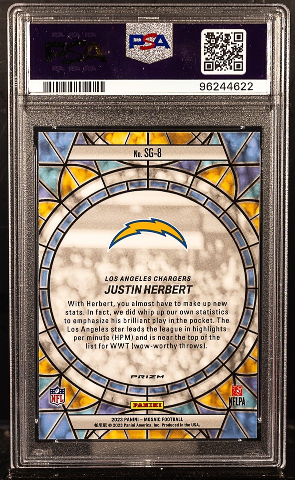 96244622 JUSTIN HERBERT 2023 Panini Mosaic Stained Glass Prizm PSA 10 ...